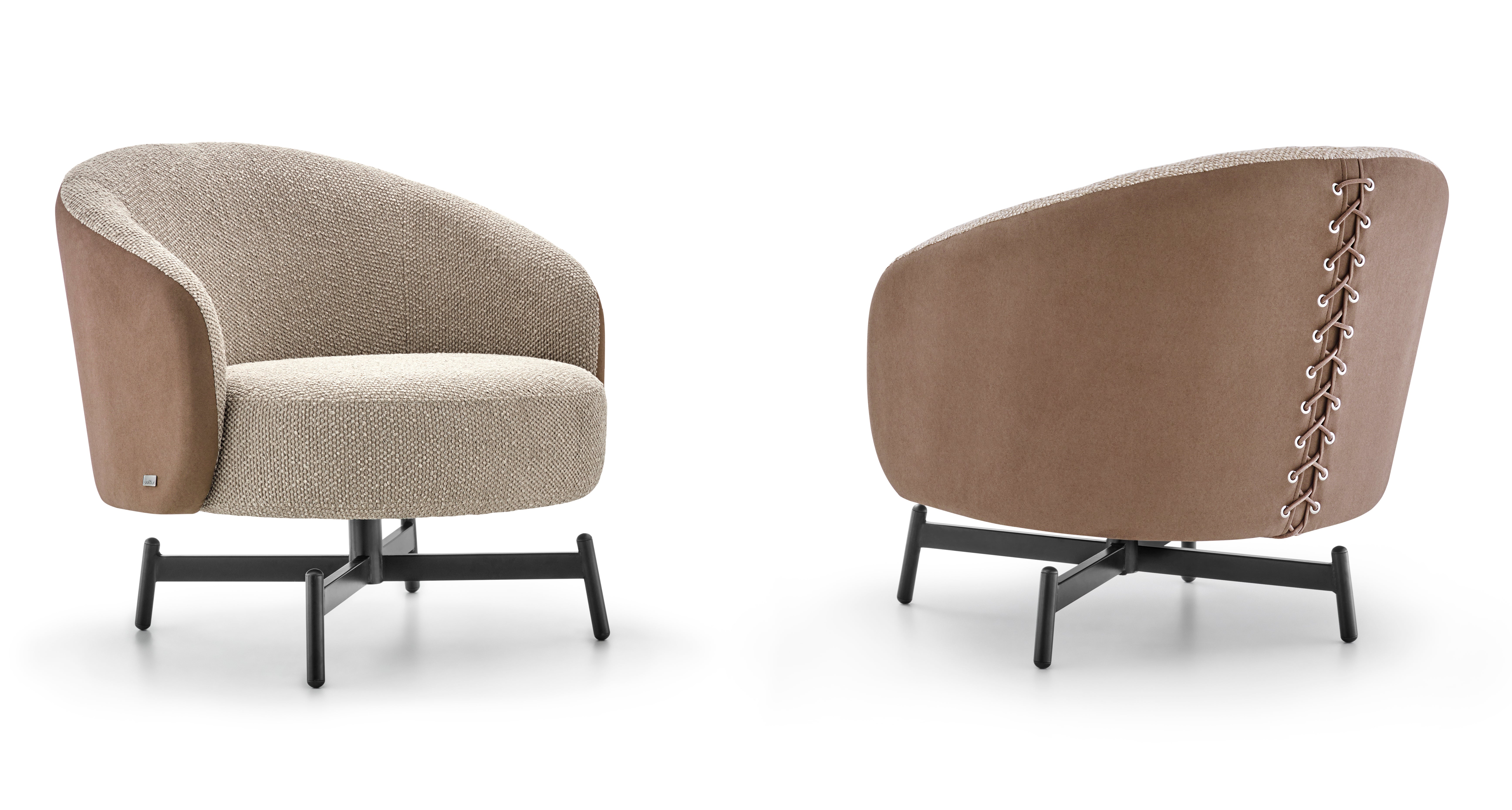 MULE Swivel Chair in Brown Faux leather and Beige Boucle Fabric DO NOT ...